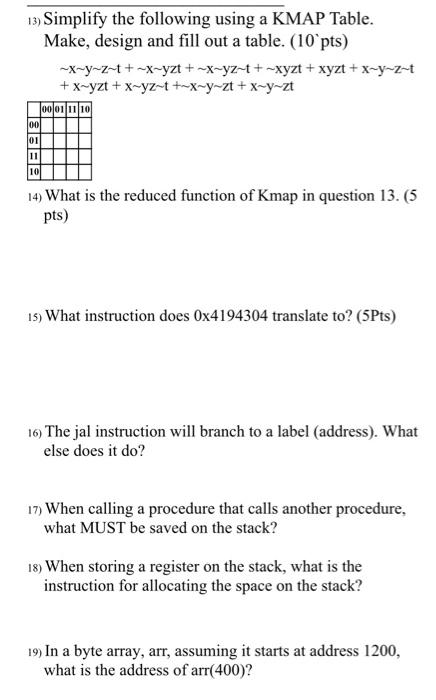 Solved 13) Simplify the following using a KMAP Table. Make, | Chegg.com