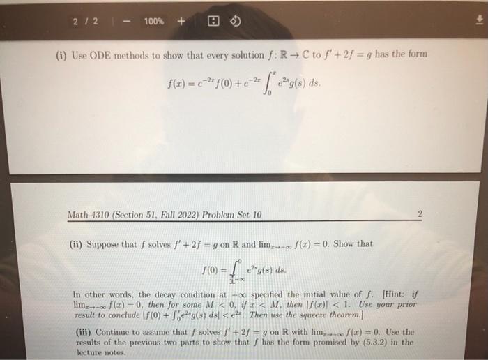 (i) Use ODE methods to show that every solution f:R→C | Chegg.com