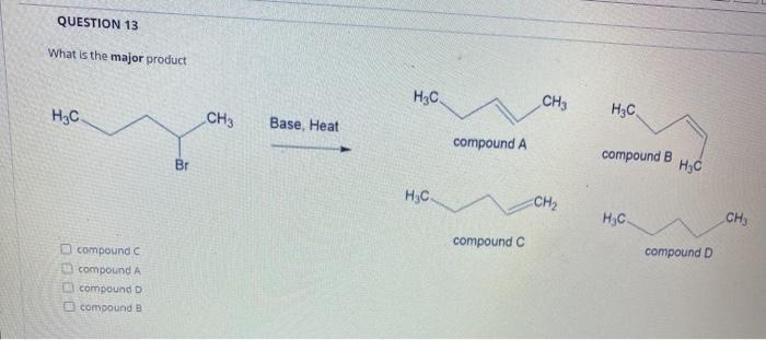 Solved QUESTION 13 What is the major product H2C CHE H₃C. | Chegg.com