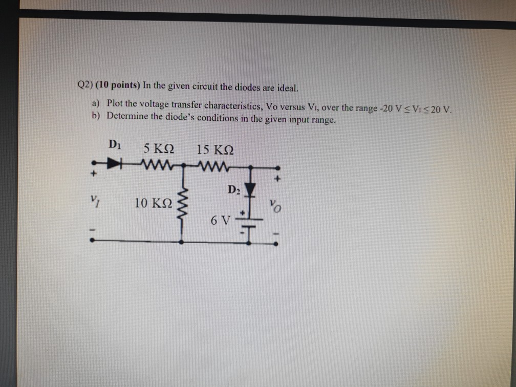 Solved Q2) (10 points) In the given circuit the diodes are | Chegg.com