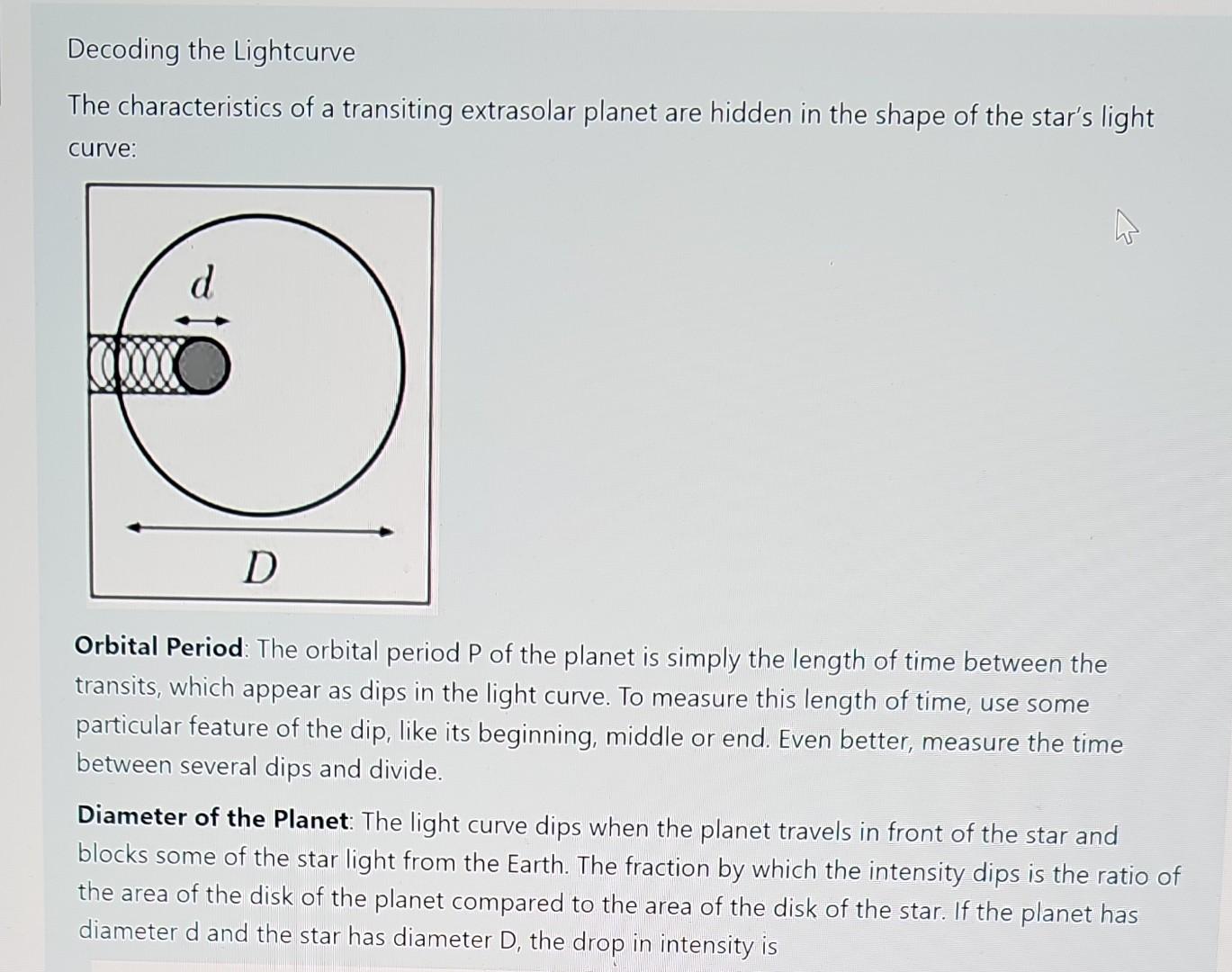 Decoding the Lightcurve The characteristics of a | Chegg.com