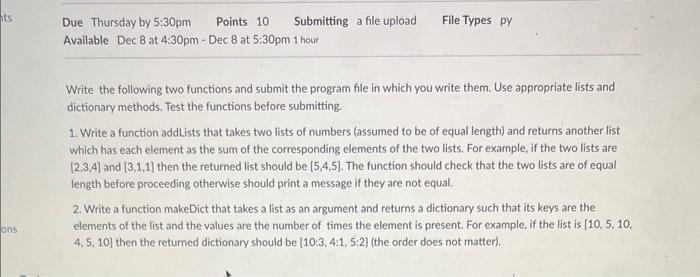 Solved Write the following two functions and submit the | Chegg.com
