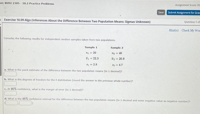Solved BUSI 2305 - 10.2 Practice Problems Assigrument 5core: | Chegg.com