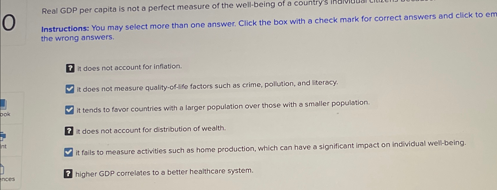 Solved Real GDP per capita is not a perfect measure of the | Chegg.com
