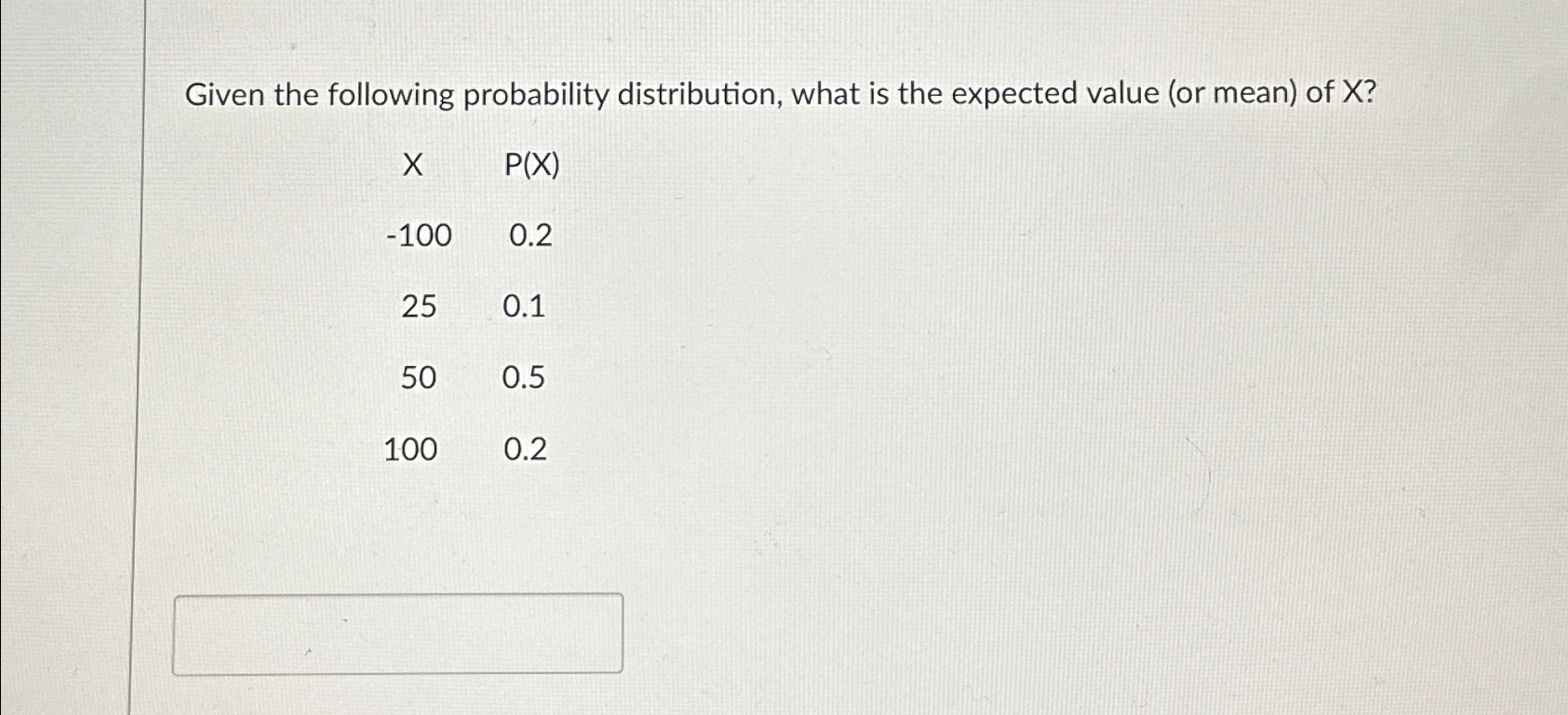 Solved Given the following probability distribution, what is | Chegg.com