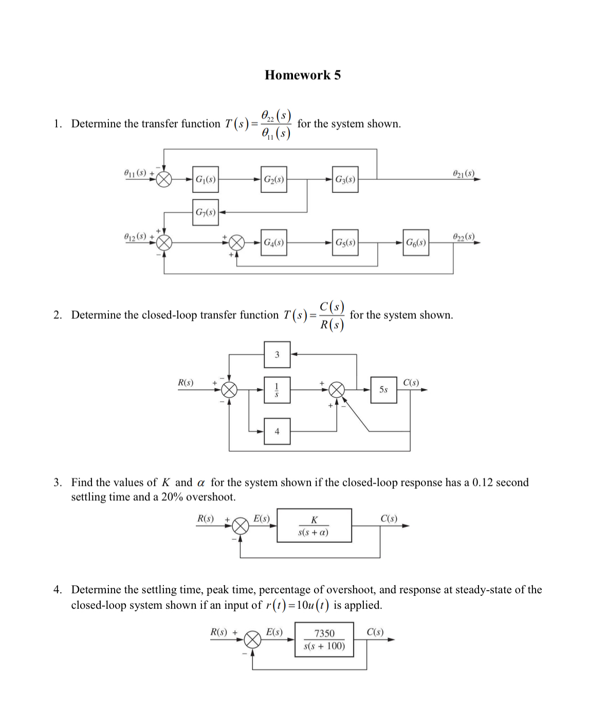 Solved Homework 5Determine the transfer function | Chegg.com