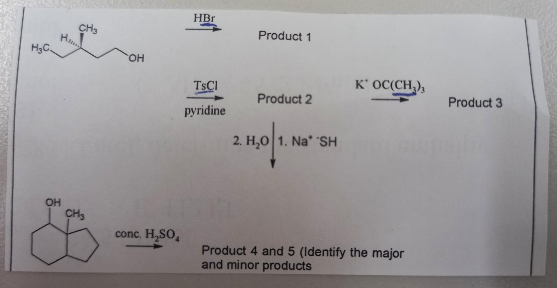 Solved Product 1 pyridine TsCl Product 2 K+OC(CH3 2. H2O∣ | Chegg.com