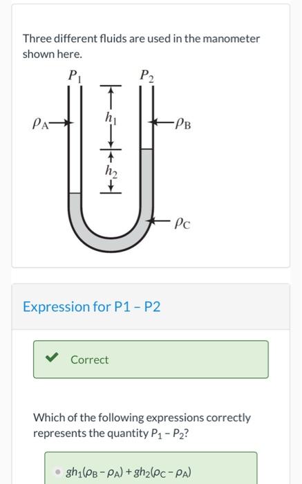 Solved Three different fluids are used in the manometer | Chegg.com