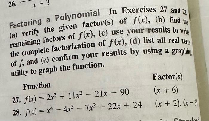 Solved Factoring a Polynomial In Exercises 27 and 28 (a) | Chegg.com