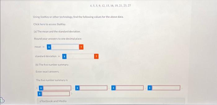 Solved Using StatKey or other technology, find the following | Chegg.com