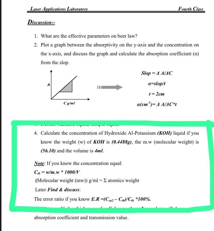 Solved 1. What are the effective parameters on beer law? 2. | Chegg.com