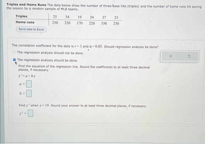 Solved Triples and Home Runs The data below show the number | Chegg.com