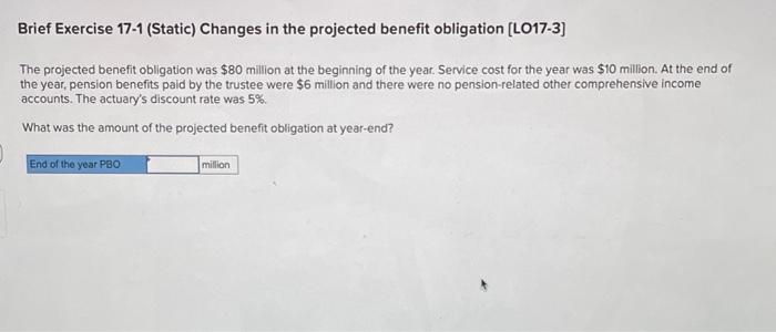 Solved Brief Exercise 17-1 (Static) Changes in the projected | Chegg.com