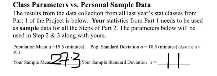 Solved Class Parameters vs. Personal Sample Data The results | Chegg.com