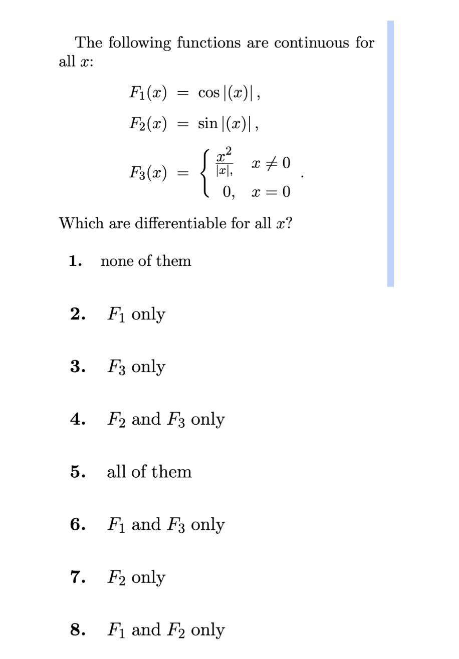 Solved The following functions are continuous forall x | Chegg.com