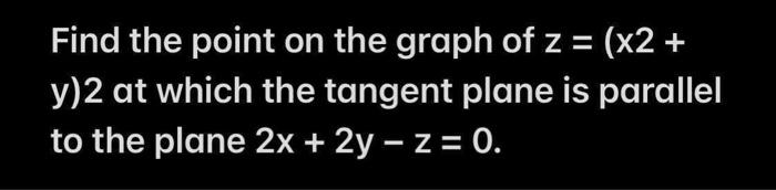 Solved = Find the point on the graph of z = (x2 + y)2 at | Chegg.com