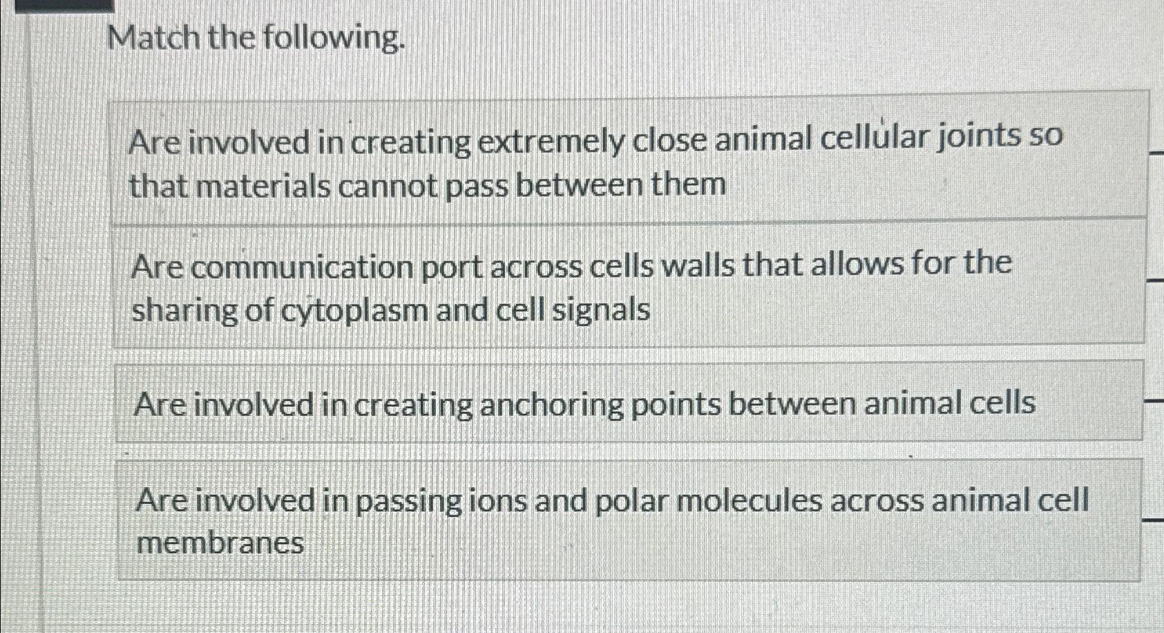 Solved Match the following.Are involved in creating | Chegg.com