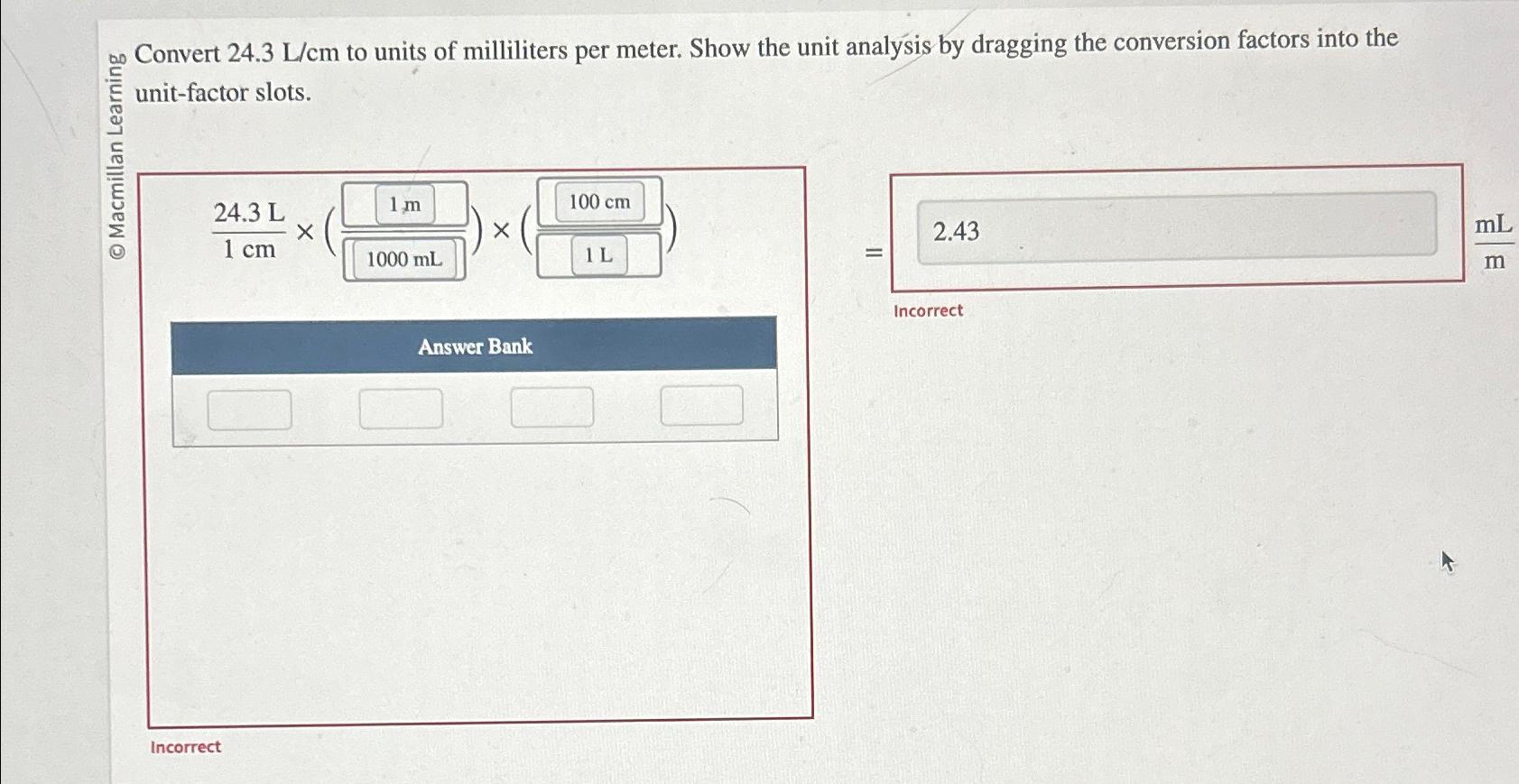 Solved Do Convert 24.3Lcm ﻿to units of milliliters per | Chegg.com