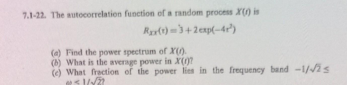 Solved 7.1-22. The autocorrelation function of a random | Chegg.com