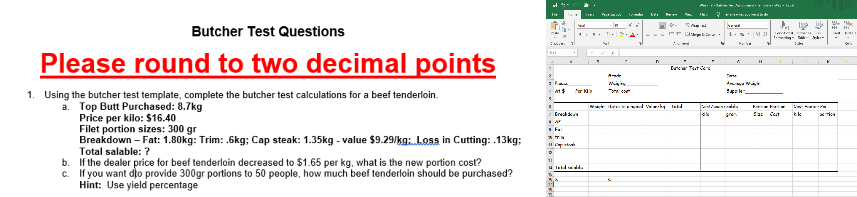 Solved Butcher Test QuestionsPlease round to two decimal | Chegg.com