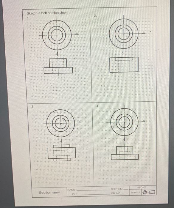 Solved Sketch an offset section view. 1: 2 ON 3. 4. Sketch | Chegg.com
