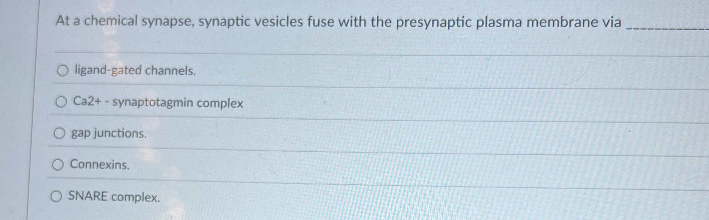 Solved At a chemical synapse, synaptic vesicles fuse with | Chegg.com