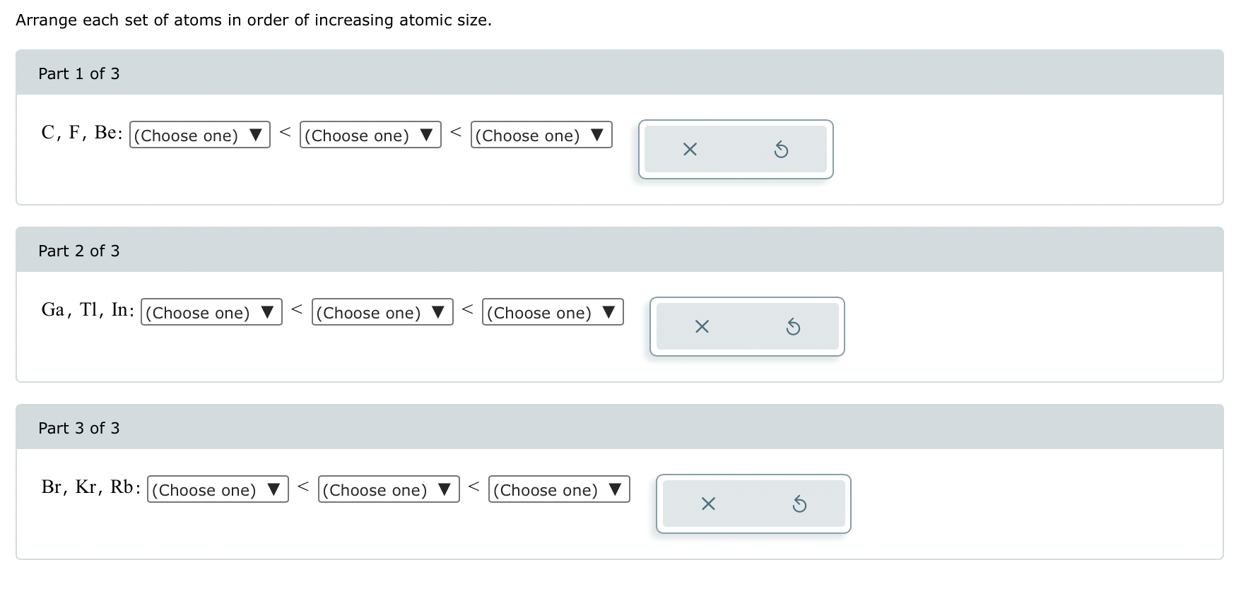 Solved Arrange each set of atoms in order of increasing | Chegg.com