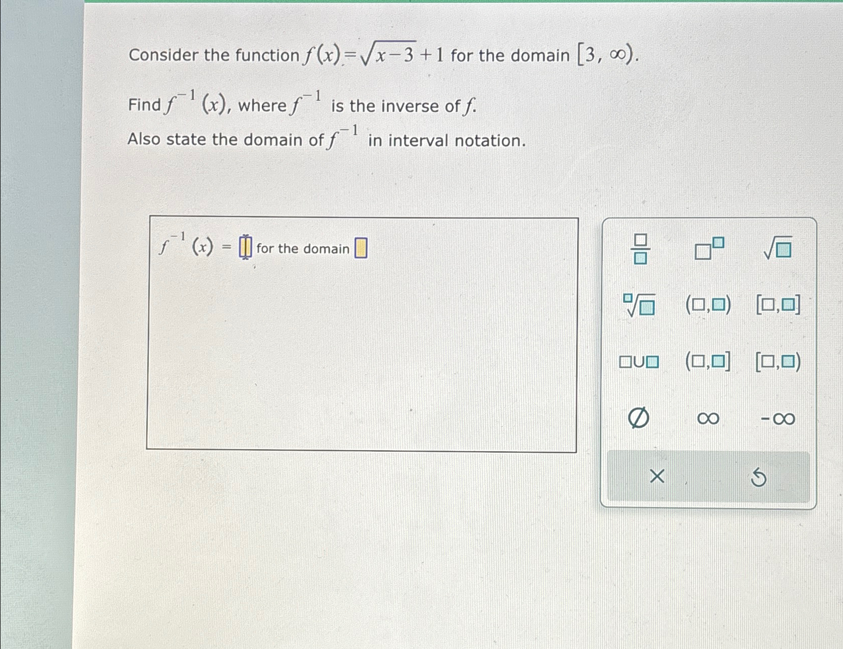 Solved Consider the function f(x)=x-32+1 ﻿for the domain | Chegg.com