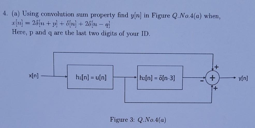 Solved 4. (a) Using convolution sum property find y[n] in | Chegg.com