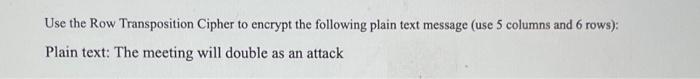 Solved Use the Row Transposition Cipher to encrypt the | Chegg.com