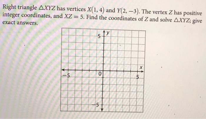 Solved Right triangle AXYZ has vertices X(1, 4) and Y(2, | Chegg.com