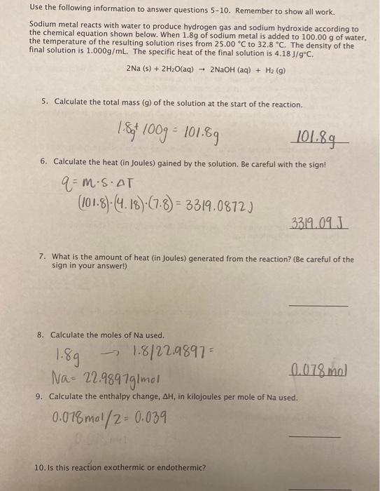 Solved Use the following information to answer questions | Chegg.com