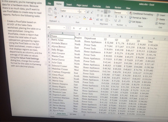 Solved sales.xdsx - Excel File Home Insert Page Layout Data | Chegg.com