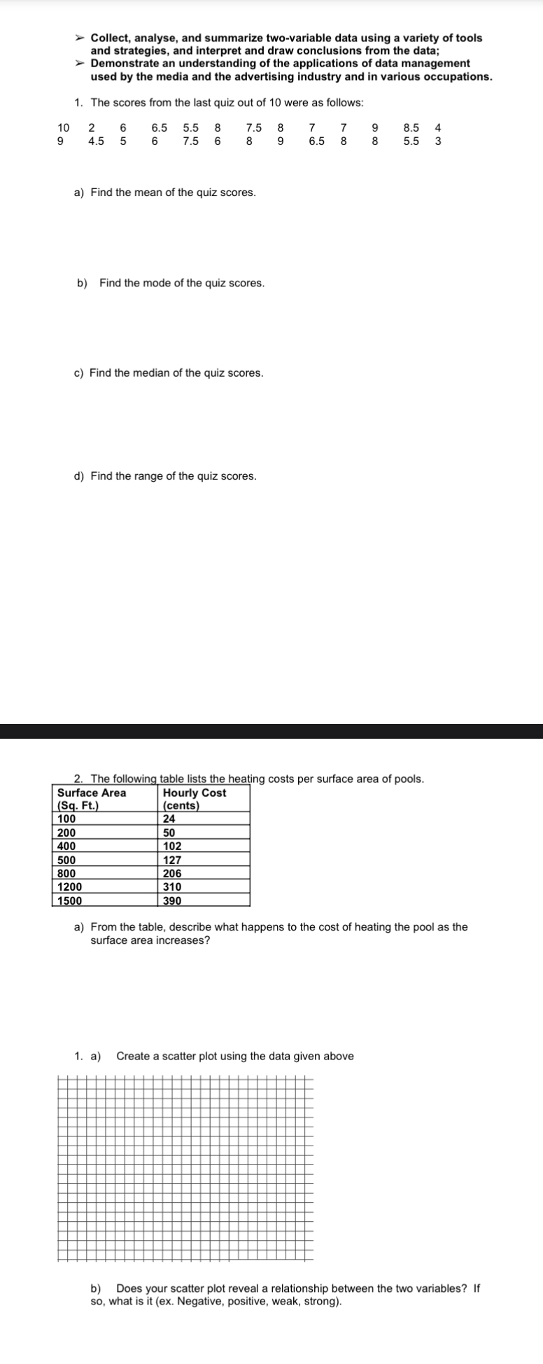 Solved Collect, analyse, and summarize two-variable data | Chegg.com