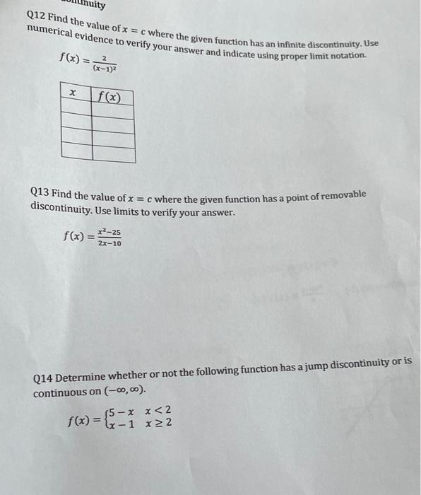Solved Q12 Find the value of x=c where the given function | Chegg.com