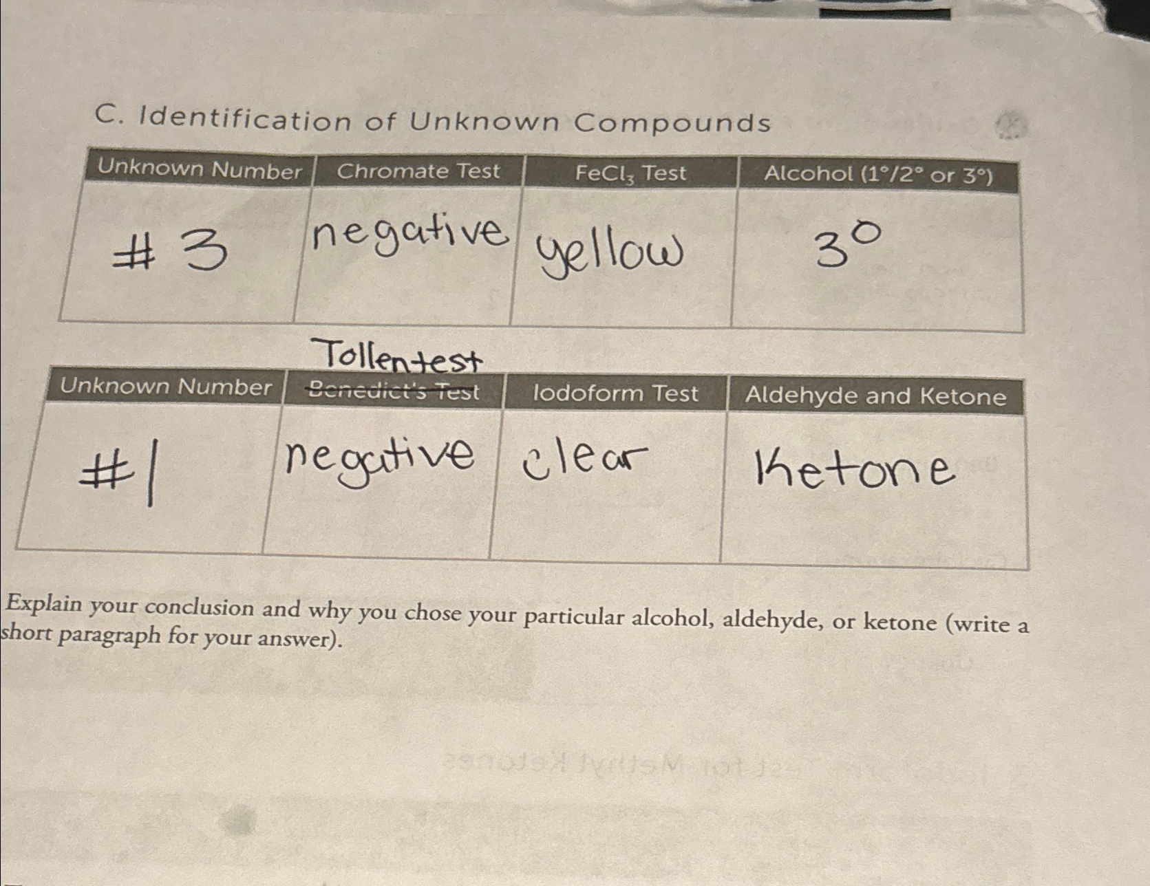 Solved C. ﻿Identification of Unknown | Chegg.com