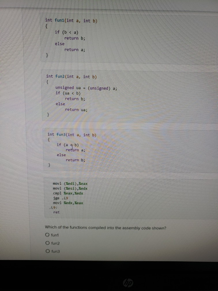 Solved int fun1(int a, int b) if (b