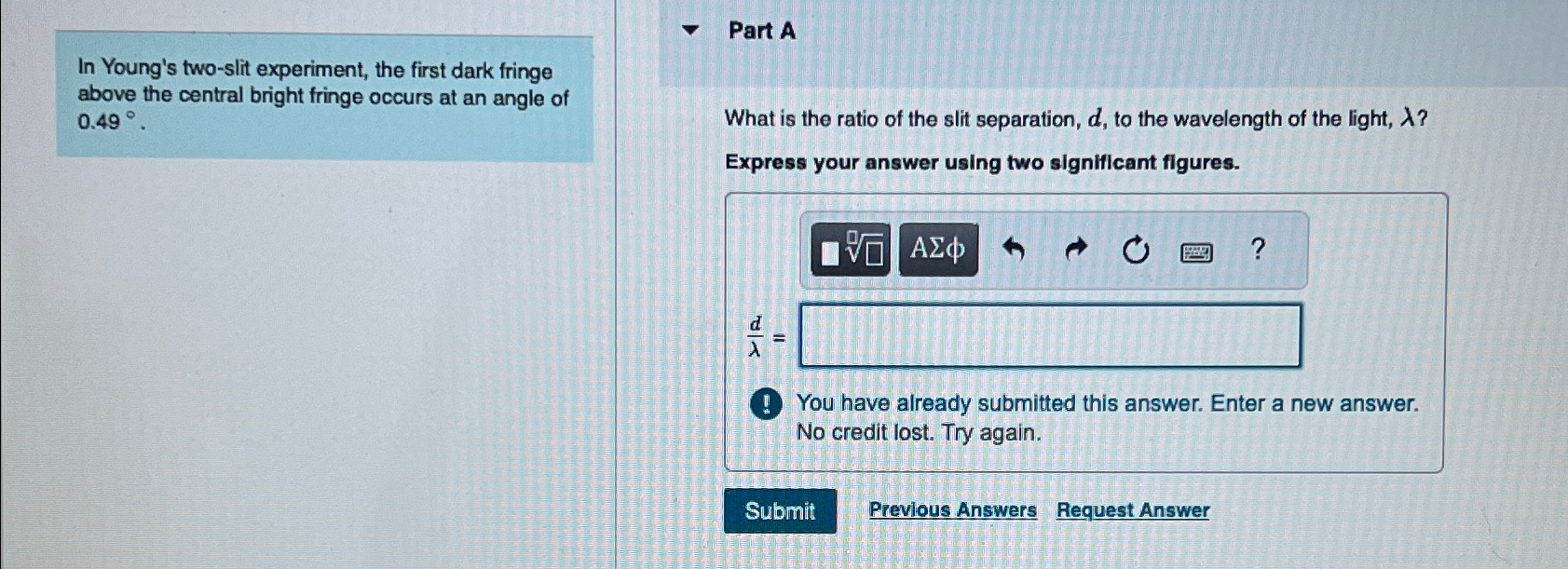 In Young's two-slit experiment, the first dark fringe | Chegg.com