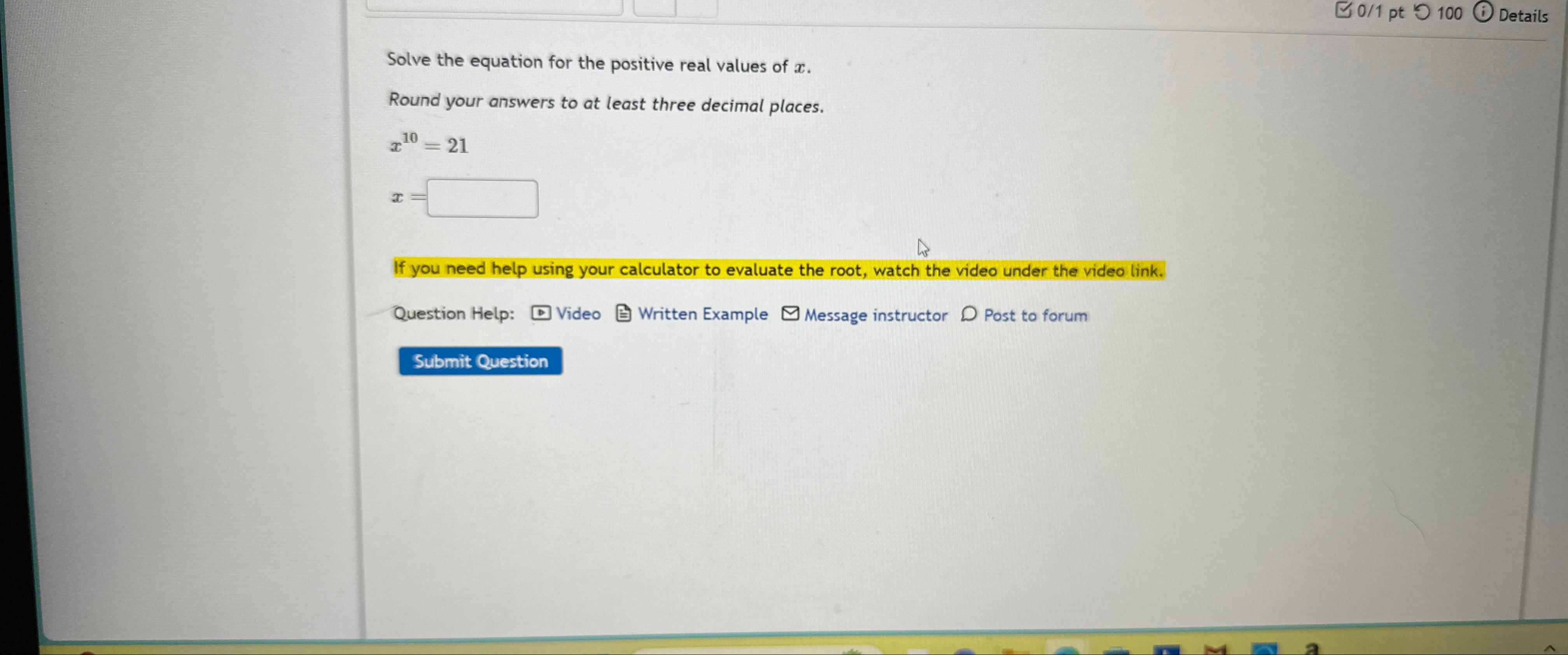 Solved 01 ﻿pt 5100DetailsSolve the equation for the positive | Chegg.com