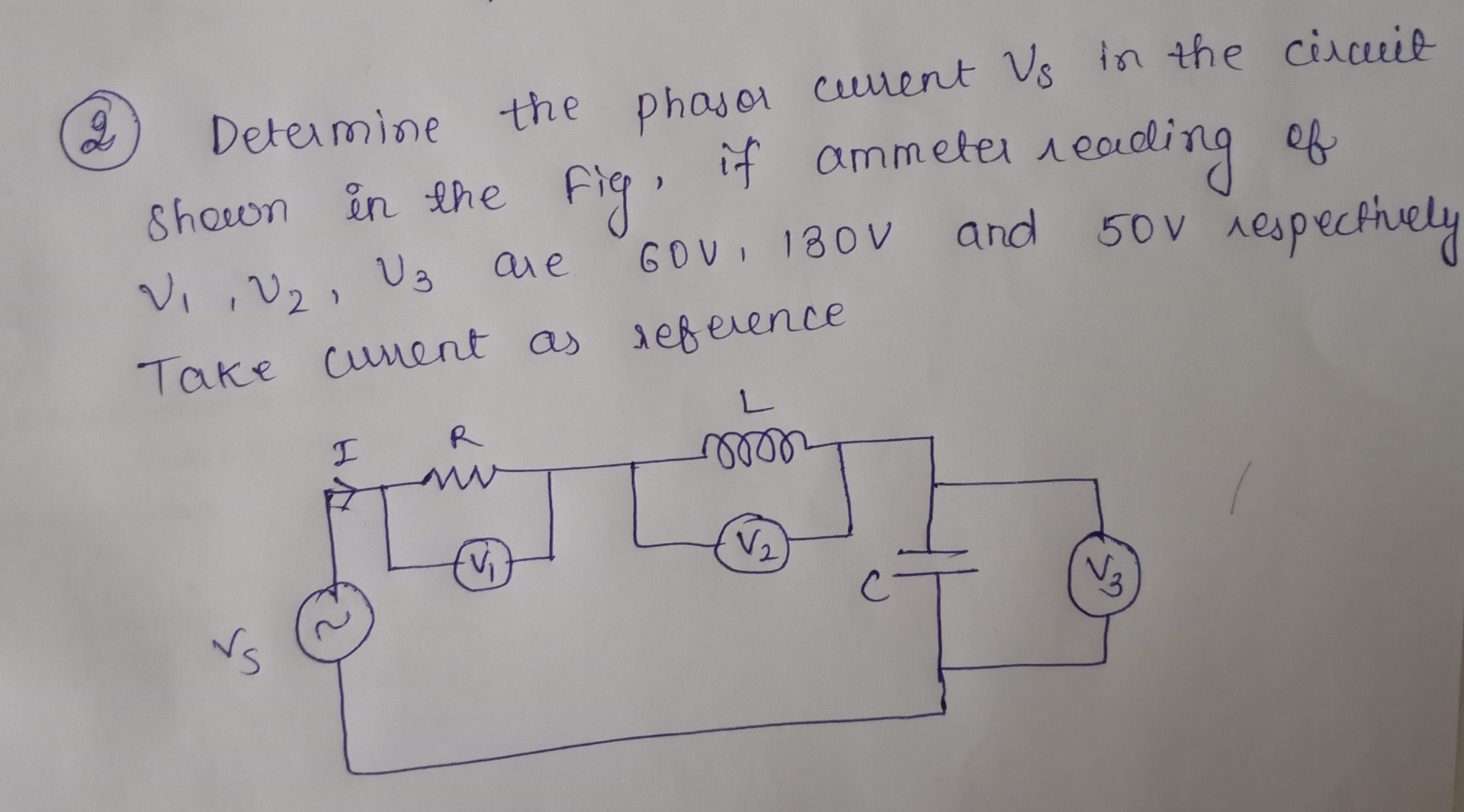 Solved (2) ﻿Determine the phasor current VS ﻿in the circuit | Chegg.com
