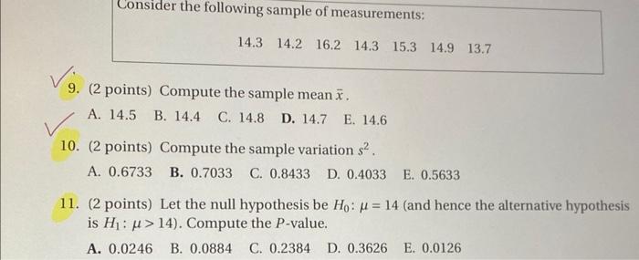 Solved Consider the following sample of measurements: | Chegg.com