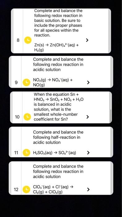 Solved Complete and balance the following redox reaction in | Chegg.com