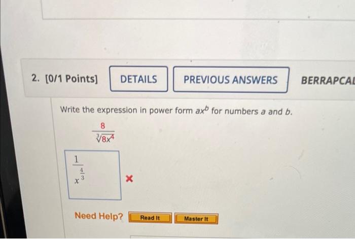 Solved Write the expression in power form axb for numbers a | Chegg.com