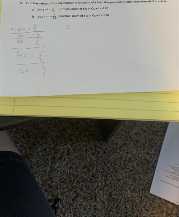 Solved 5. Find the values of the trigonometric functions of | Chegg.com