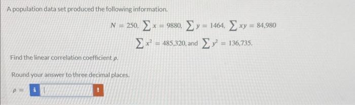 Solved A population data set produced the following | Chegg.com