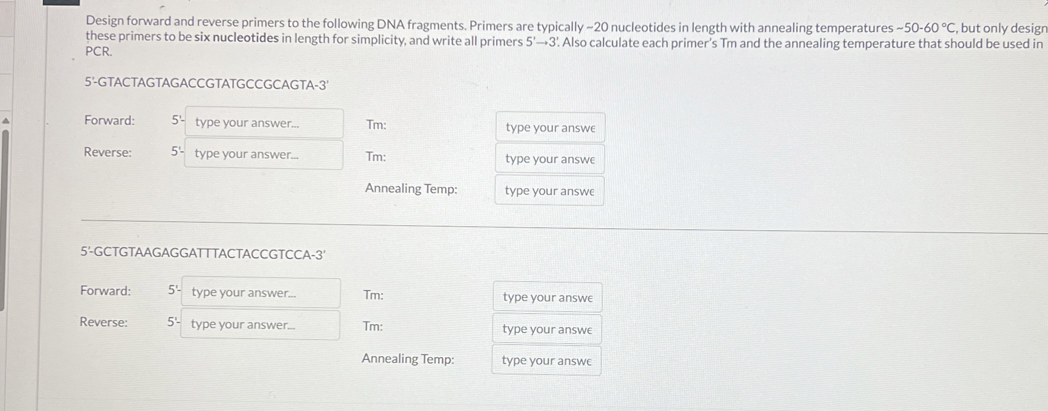Solved Design forward and reverse primers to the following | Chegg.com