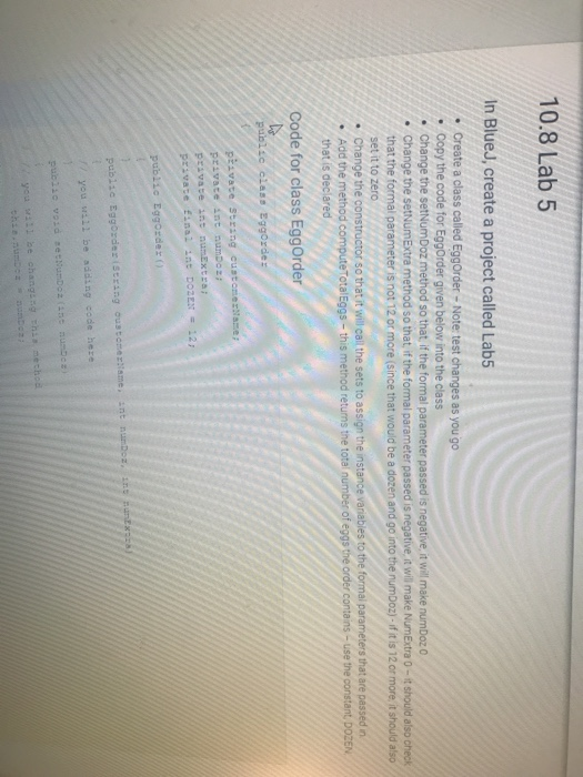 Solved 10.8 Lab 5 In BlueJ, create a project called Labs • | Chegg.com