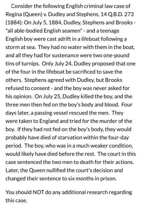 Solved Consider the following English criminal law case of | Chegg.com