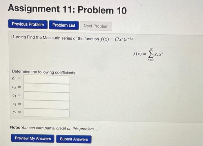 Solved Assignment 11 Problem 10 Previous Problem Problem 