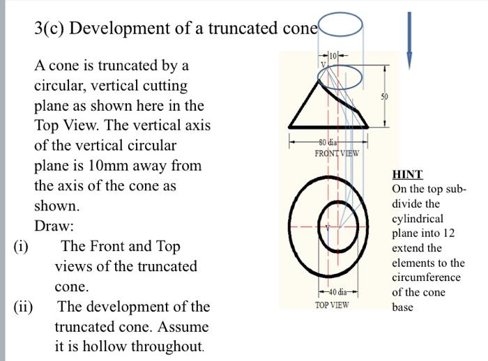 Solved 3(c) Development of a truncated cone 80 dia FRONT | Chegg.com